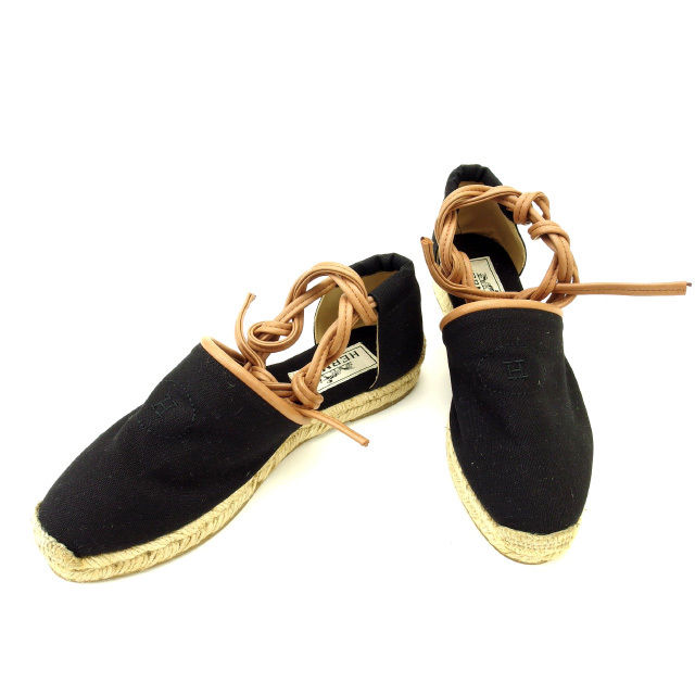 【X'masセール★30%OFF】エルメス HERMES サンダルその他 エスパドリーユ ブラック レディース 中古