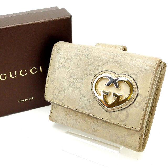 【X'masセール★30%OFF】グッチ GUCCI 二つ折り財布グッチシマ ホワイト レディース 中古