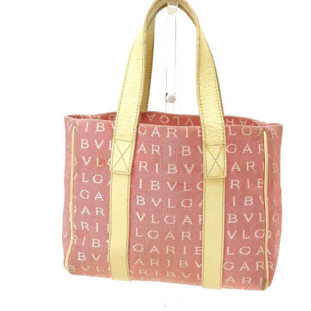 【X'masセール★30%OFF】ブルガリ BVLGARI トートバッグロゴマニア レッド×ベージュ レディース 中古