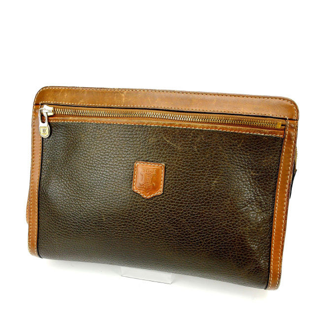 【BIGお買い物ラリー★30%OFFセール中】セリーヌ CELINE クラッチバッグ ブラウン×カーキ レディース 中古