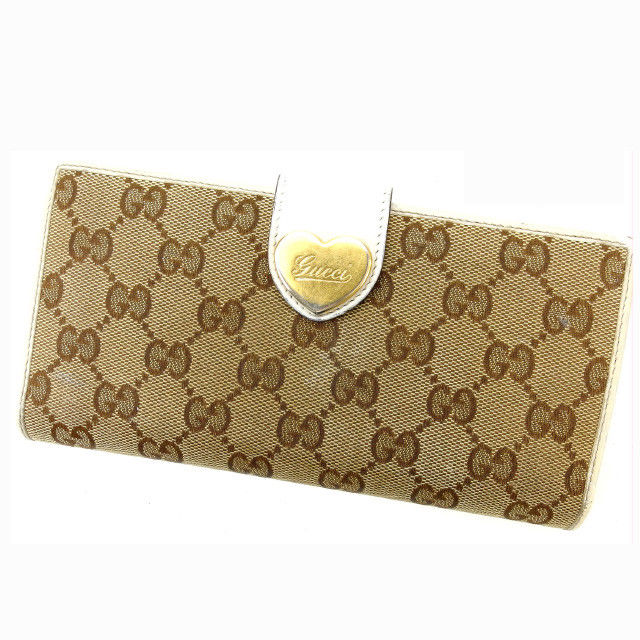 【BIGお買い物ラリー★30%OFFセール中】グッチ GUCCI 長財布ＧＧキャンバス ホワイト×ベージュ レディース 中古
