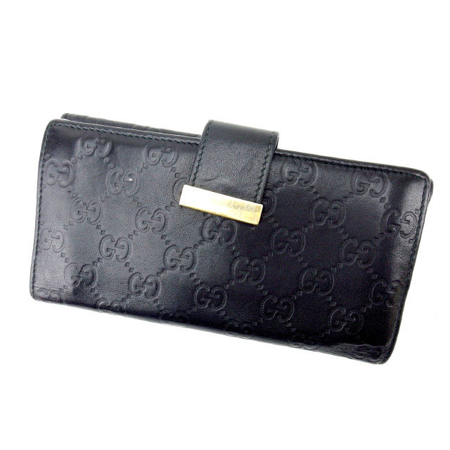【BIGお買い物ラリー★30%OFFセール中】グッチ GUCCI 長財布グッチシマ ブラック レディース 中古