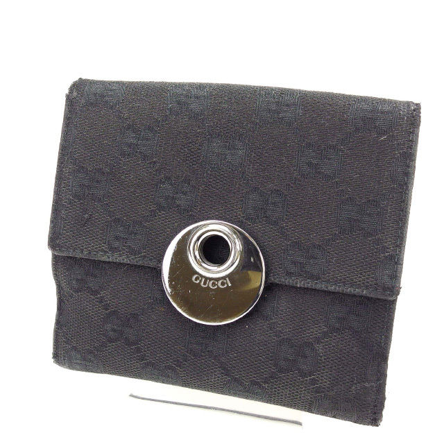 【BIGお買い物ラリー★30%OFFセール中】グッチ GUCCI 二つ折り財布ＧＧキャンバス ブラック レディース 中古