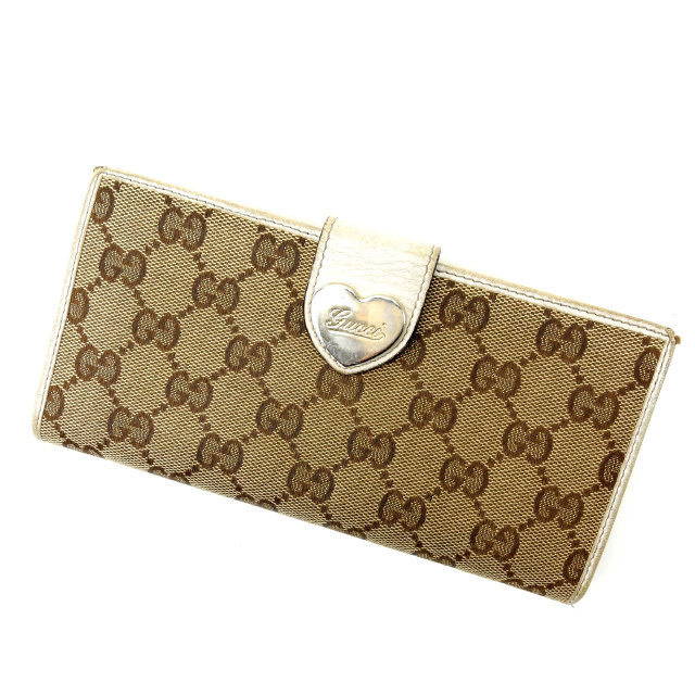 【BIGお買い物ラリー★30%OFFセール中】グッチ GUCCI 長財布ＧＧキャンバス ホワイト×ブラウン レディース 中古