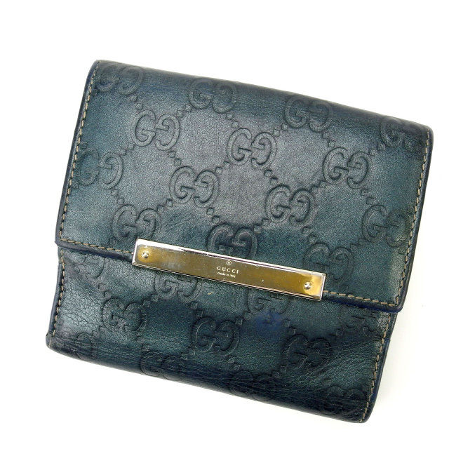 【BIGお買い物ラリー★30%OFFセール中】グッチ GUCCI 二つ折り財布グッチシマ ネイビー系 レディース 中古