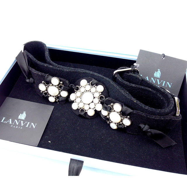 【BIGお買い物ラリー★30%OFFセール中】ランバン LANVIN ベルトビジュー ブラック レディース 中古