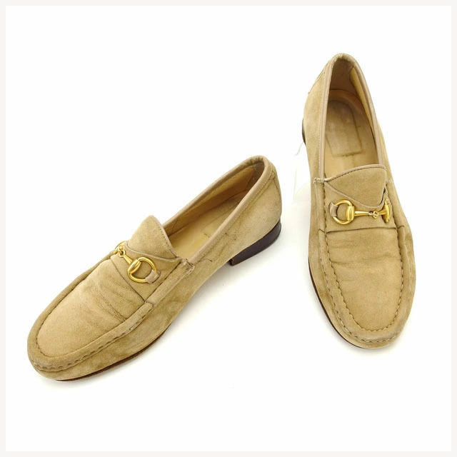 【BIGお買い物ラリー★30%OFFセール中】グッチ GUCCI ローファービット金具 ベージュ レディース 中古