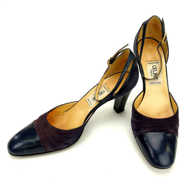 【BIGお買い物ラリー★30%OFFセール中】セリーヌ CELINE パンプス ネイビー×パープル レディース 中古