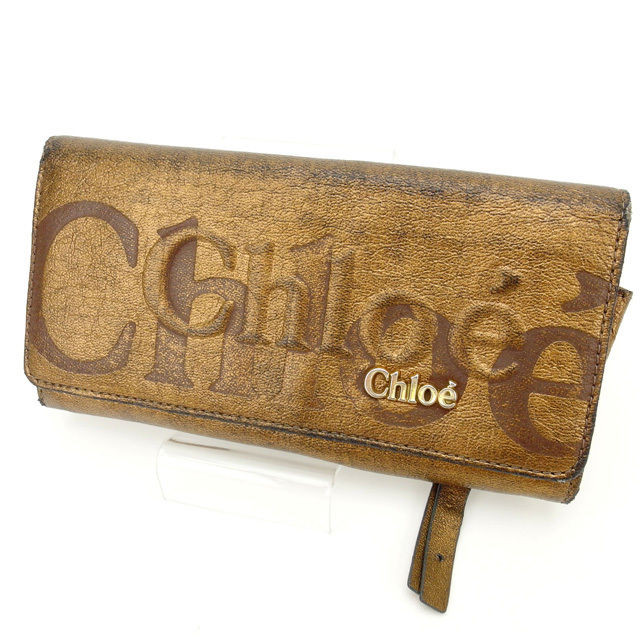 【BIGお買い物ラリー★30%OFFセール中】クロエ Chloe 長財布 ゴールド レディース 中古
