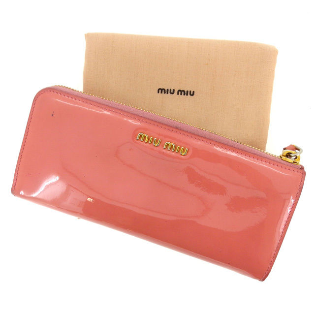 【BIGお買い物ラリー★30%OFFセール中】ミュウミュウ MIUMIU 長財布 /リボンモチーフ付き ピンク レディース 中古