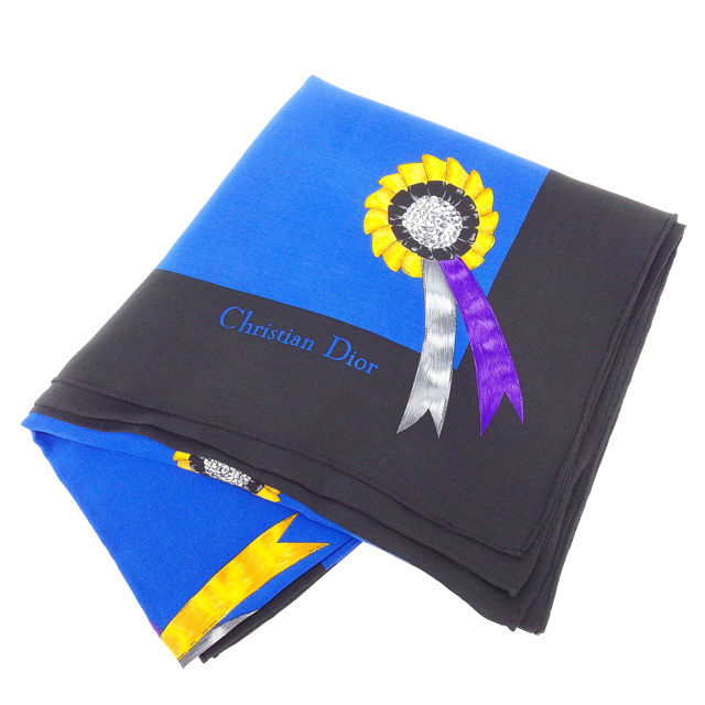 【BIGお買い物ラリー★30%OFFセール中】クリスチャンディオール Christian Dior スカーフ ブルー×ブラック レディース 中古