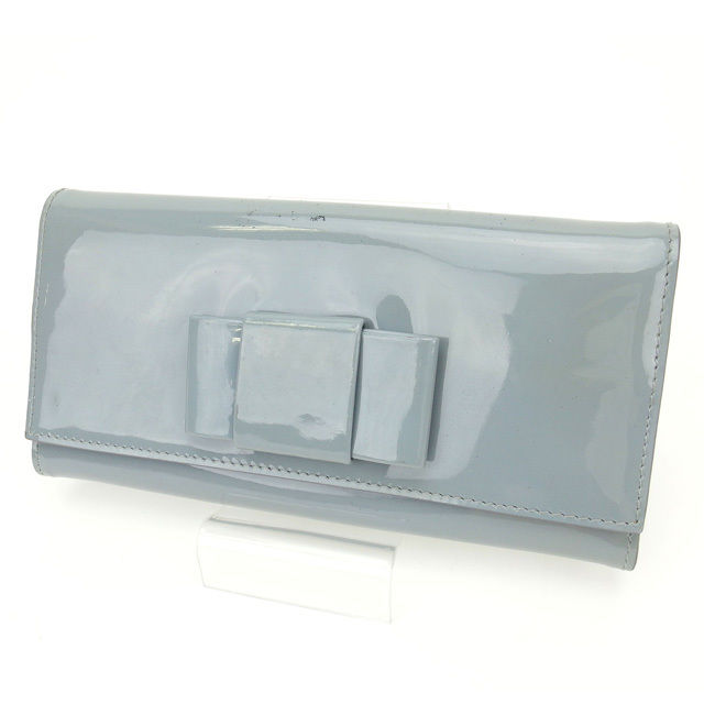 【BIGお買い物ラリー★30%OFFセール中】ミュウミュウ MIUMIU 長財布 /リボンモチーフ付き グレー×パープル レディース 中古