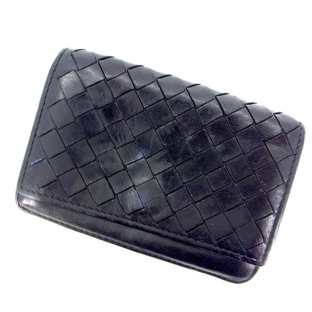 【X'masセール★30%OFF】ボッテガヴェネタ BOTTEGAVENETA カードケースイントレチャート ブラック レディース 中古