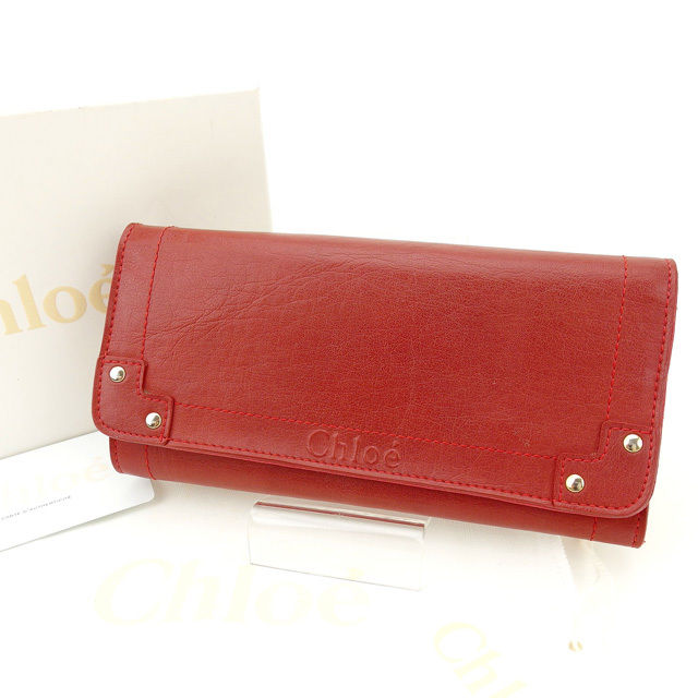 【BIGお買い物ラリー★30%OFFセール中】クロエ Chloe 長財布 フリンジ付き レッド レディース 中古