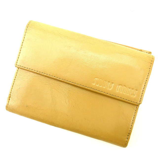 【BIGお買い物ラリー★30%OFFセール中】ミュウミュウ MIUMIU 二つ折り財布 ベージュ×ブラック レディース 中古