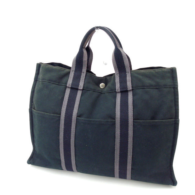 【BIGお買い物ラリー★30%OFFセール中】エルメス HERMES トートバッグフールトゥ /フールトゥトートＭＭ ブラック×グレー レディース 中古