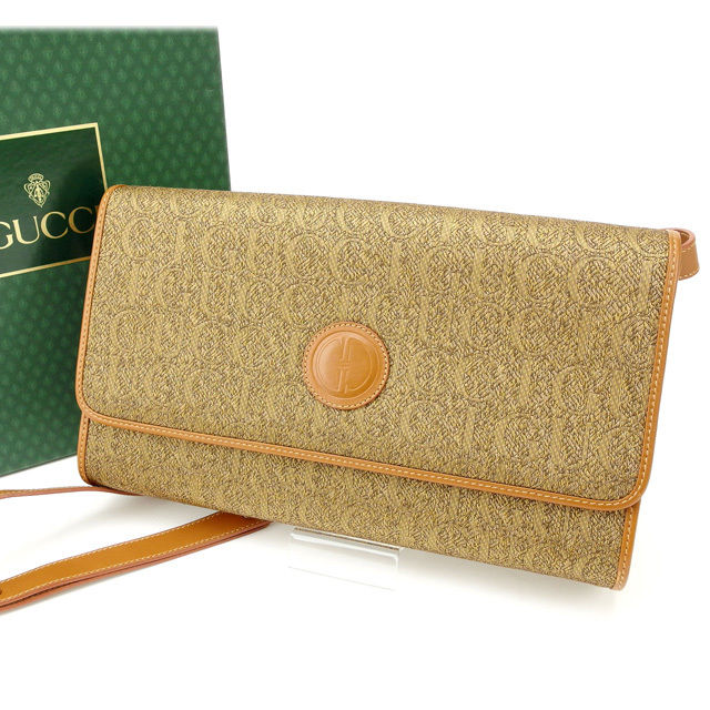 【BIGお買い物ラリー★30%OFFセール中】グッチ GUCCI クラッチバッグロゴ ２WAY ライトブラウン レディース 中古