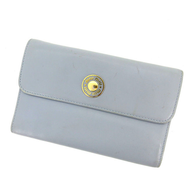 【BIGお買い物ラリー★30%OFFセール中】ミュウミュウ MIUMIU 三つ折り財布 ブルー レディース 中古
