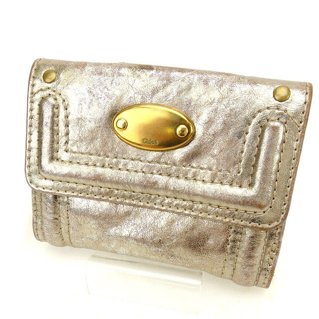 【BIGお買い物ラリー★30%OFFセール中】クロエ Chloe 二つ折り財布 ゴールド レディース 中古