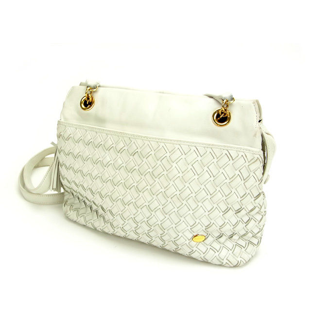 【BIGお買い物ラリー★30%OFFセール中】バリー BALLY ショルダーバッグイントレチャート /フリンジ付き ホワイト レディース 中古