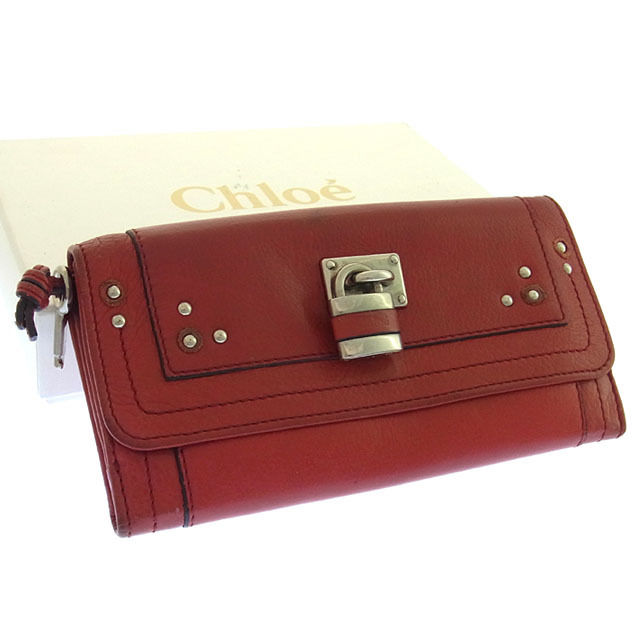 【BIGお買い物ラリー★30%OFFセール中】クロエ Chloe 長財布ロゴ パディントン レッド×シルバー レディース 中古