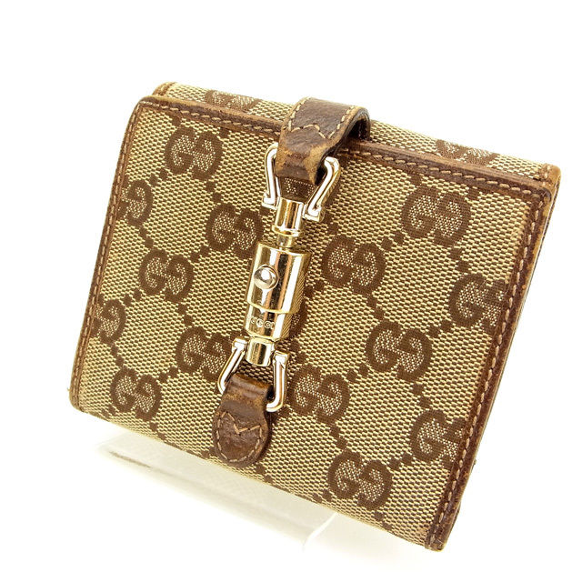 【BIGお買い物ラリー★30%OFFセール中】グッチ GUCCI 二つ折り財布ＧＧキャンバス ベージュ×グレー レディース 中古