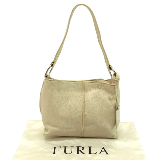 【BIGお買い物ラリー★30%OFFセール中】フルラ Furla ショルダーバッグロゴ /ロゴプレートチャーム付き ホワイト×シルバー レディース 中古