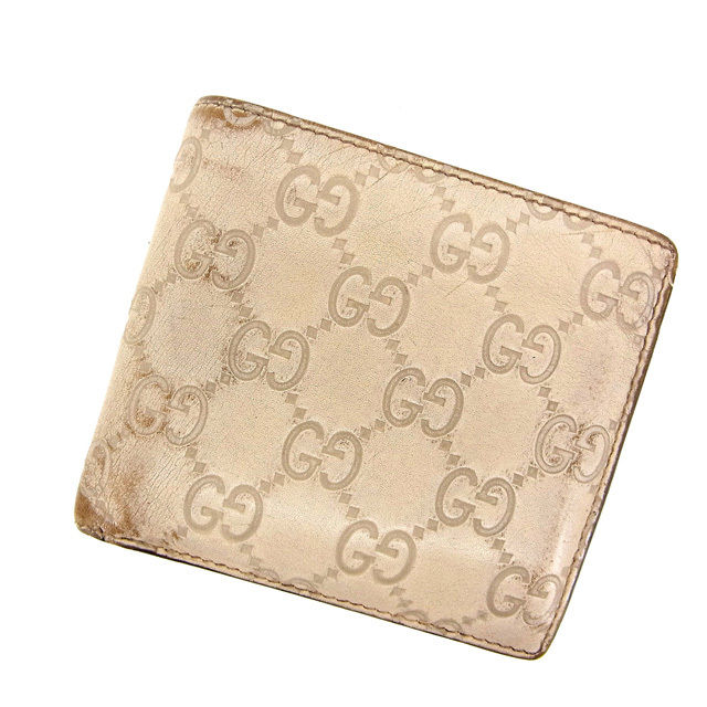 【BIGお買い物ラリー★30%OFFセール中】グッチ GUCCI 二つ折り財布グッチシマ ホワイト レディース 中古