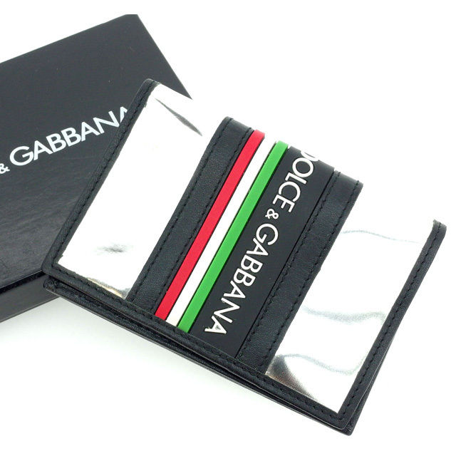 【X'masセール★30%OFF】ドルチェアンドガッバーナ DOLCE&GABBANA カードケース シルバー×ブラック レディース 中古