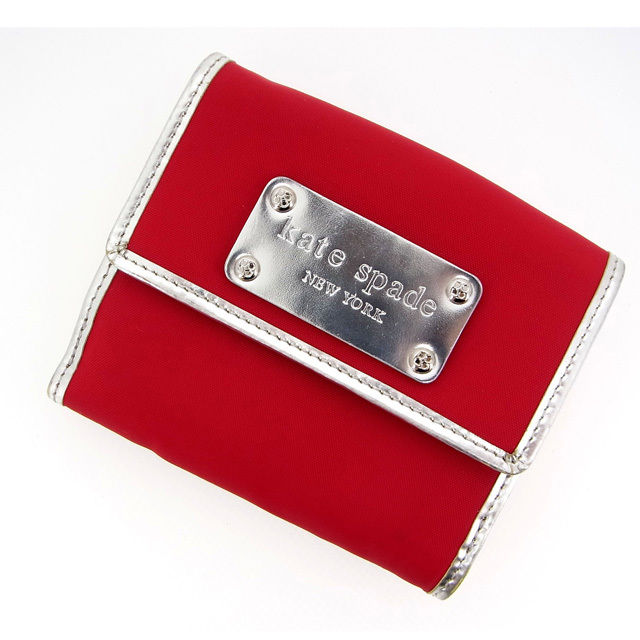 【X'masセール★30%OFF】ケイトスペード Kate Spade 二つ折り財布 レッド×シルバー レディース 中古