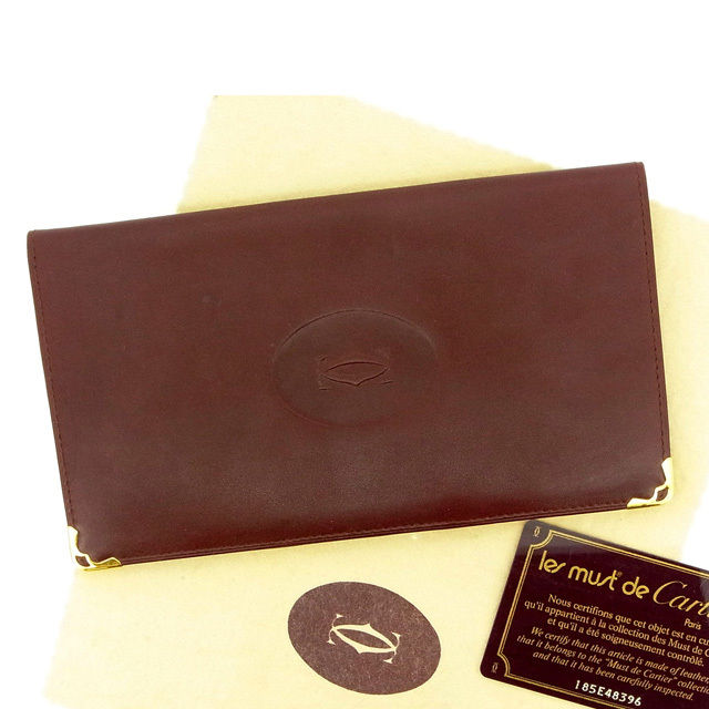 【BIGお買い物ラリー★30%OFFセール中】カルティエ CARTIER 札入れマストライン ボルドー レディース 中古