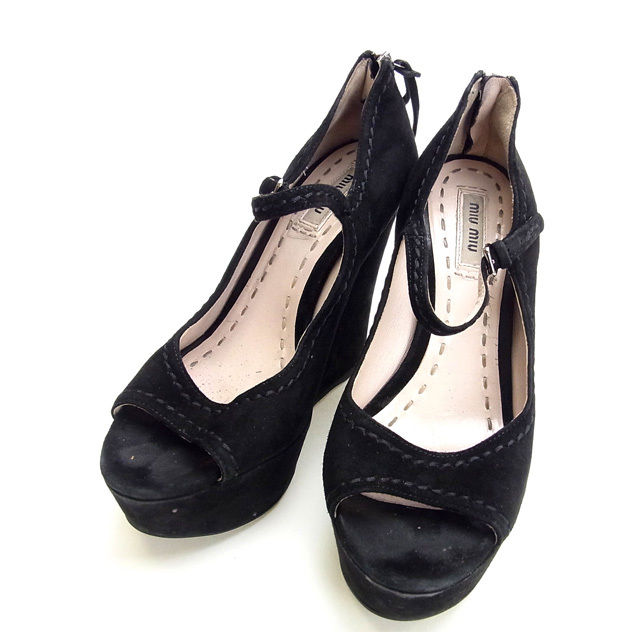 【BIGお買い物ラリー★30%OFFセール中】ミュウミュウ MIUMIU パンプス ブラック レディース 中古