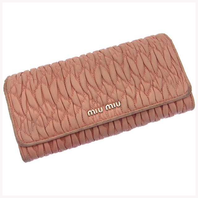 【BIGお買い物ラリー★30%OFFセール中】ミュウミュウ MIUMIU 長財布ロゴ /マテラッセ ピンク×シルバー レディース 中古
