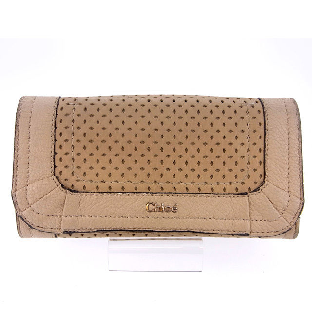 【BIGお買い物ラリー★30%OFFセール中】クロエ Chloe 長財布パンチング ベージュ レディース 中古
