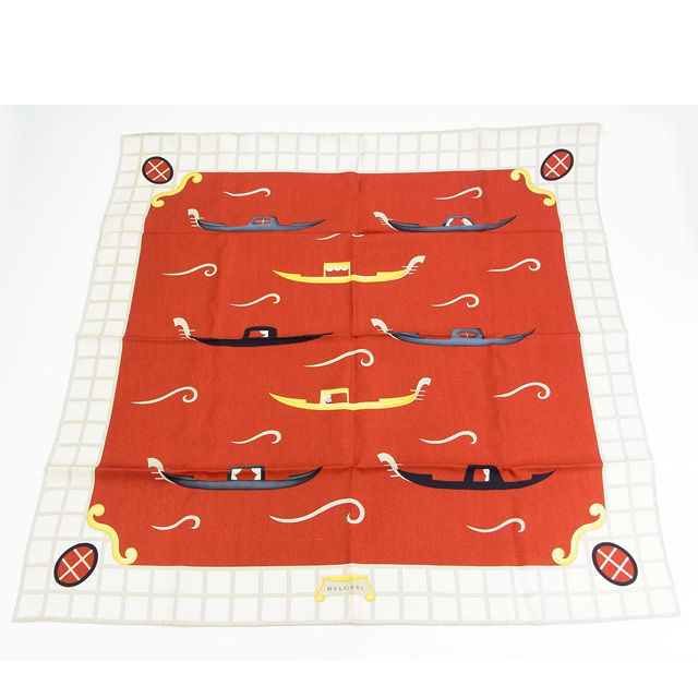 【BIGお買い物ラリー★30%OFFセール中】ブルガリ BVLGARI スカーフ ベージュ×レッド レディース 中古