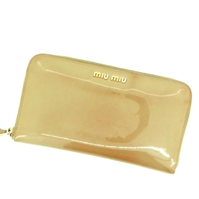 【BIGお買い物ラリー★30%OFFセール中】ミュウミュウ MIUMIU 長財布ロゴ ベージュ レディース 中古