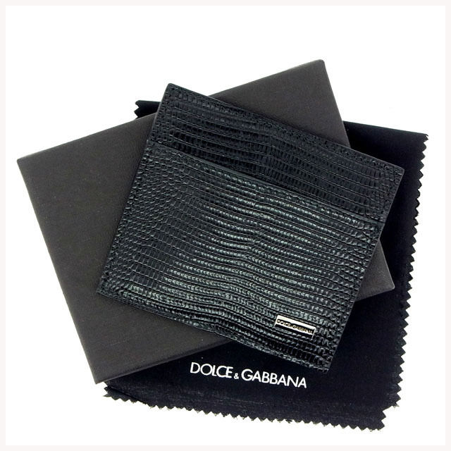 【BIGお買い物ラリー★30%OFFセール中】ドルチェアンドガッバーナ DOLCE&GABBANA カードケースリザード型押し ブラック レディース 中古