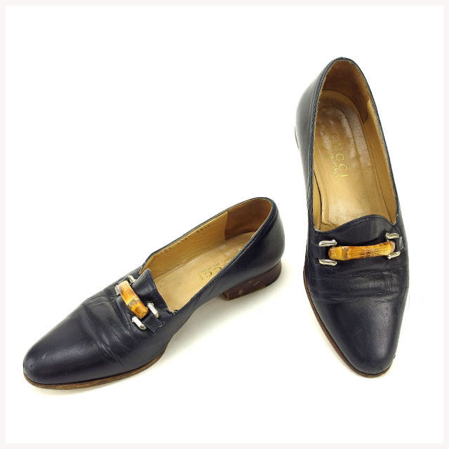 【BIGお買い物ラリー★30%OFFセール中】グッチ GUCCI パンプスバンブー ネイビー レディース 中古