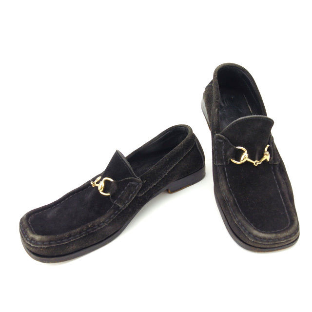 【BIGお買い物ラリー★30%OFFセール中】グッチ GUCCI ローファービット ブラック×ゴールド レディース 中古