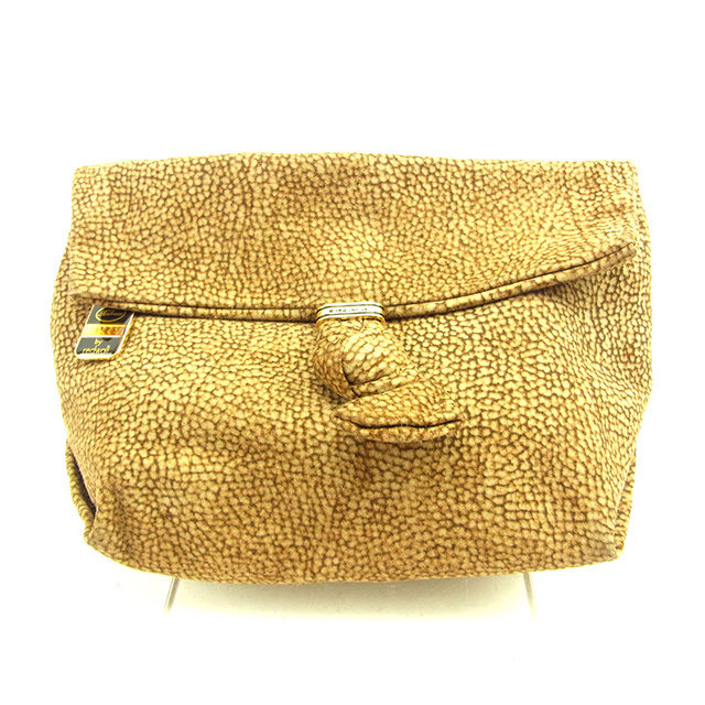 【BIGお買い物ラリー★30%OFFセール中】ボルボネーゼ BORBONESE クラッチバッグウズラ柄 redwallタグ付き ベージュ×ブラウン×ゴールド レディース 中古