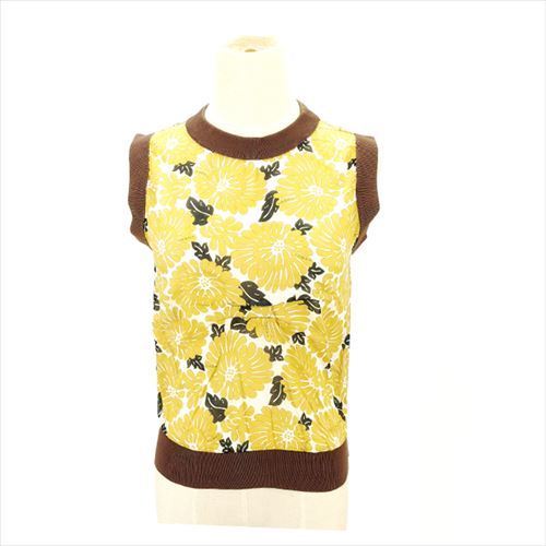 【BIGお買い物ラリー★30%OFFセール中】フェンディ FENDI トップスフラワー柄 ♯40サイズ ノースリ ベージュ×ブラウン系 レディース 中古