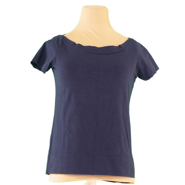 【BIGお買い物ラリー★30%OFFセール中】フェンディ FENDI カットソーボートネック ♯42サイズ FFマーク付き ネイビー×シルバー レディース 中古