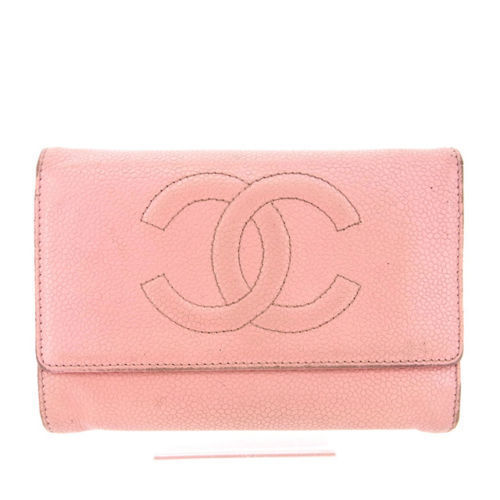 【X'masセール★30%OFF】シャネル CHANEL 三つ折り財布キャビアスキン×ココマーク ピンク レディース 中古