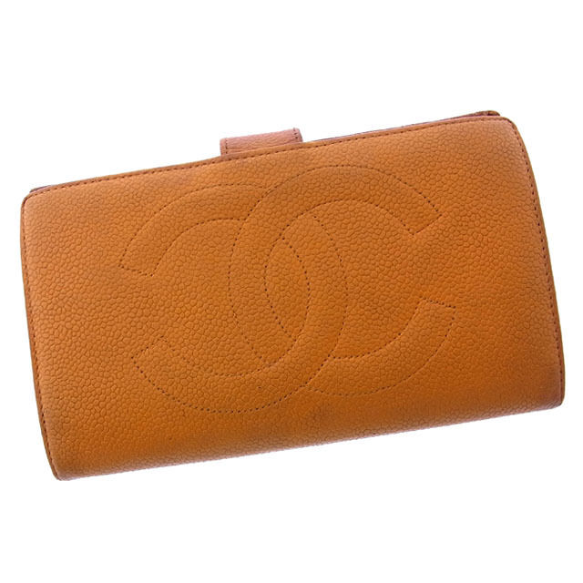 【BIGお買い物ラリー★30%OFFセール中】シャネル CHANEL 長財布ココマーク ベージュ×ゴールド レディース 中古