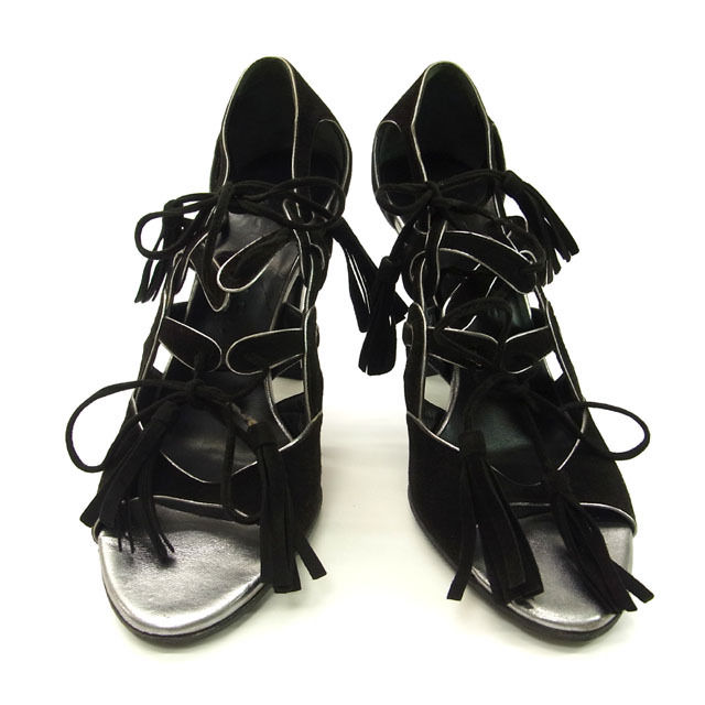 【X'masセール★30%OFF】シャネル CHANEL サンダル /♯36・シルバーパイピング ブラック×シルバー レディース 中古