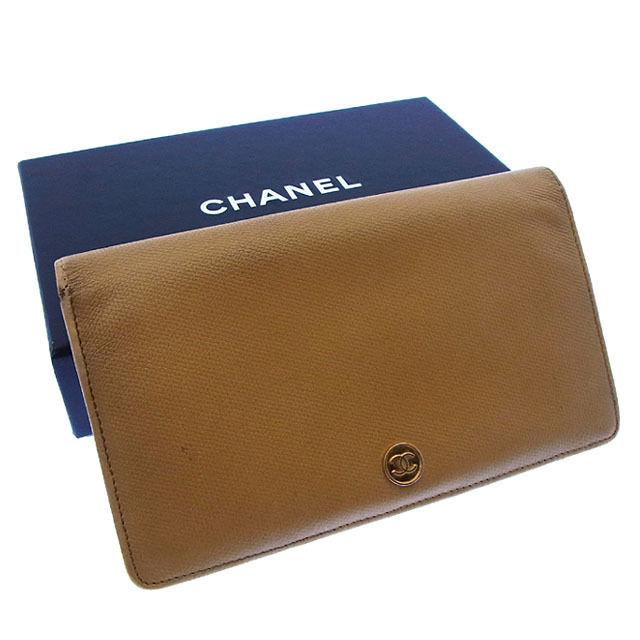【X'masセール★30%OFF】シャネル CHANEL 長財布ココボタン ベージュ×ゴールド レディース 中古