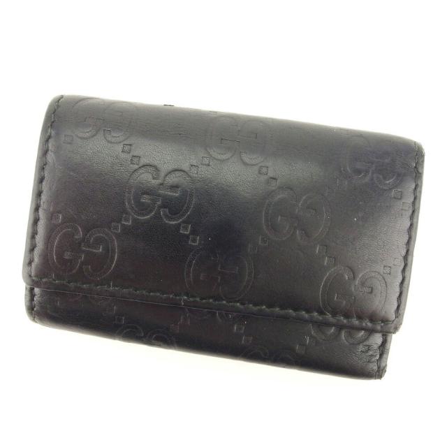 【BIGお買い物ラリー★30%OFFセール中】グッチ GUCCI キーケースグッチシマ ブラック ゴールド レディース 中古