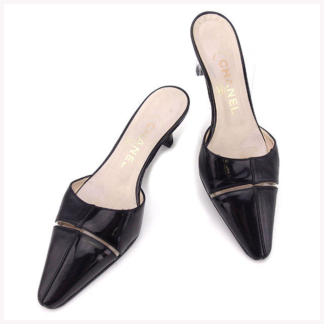 【BIGお買い物ラリー★30%OFFセール中】シャネル CHANEL ミュールポインテッドトゥ ♯35C ブラック×クリア レディース 中古
