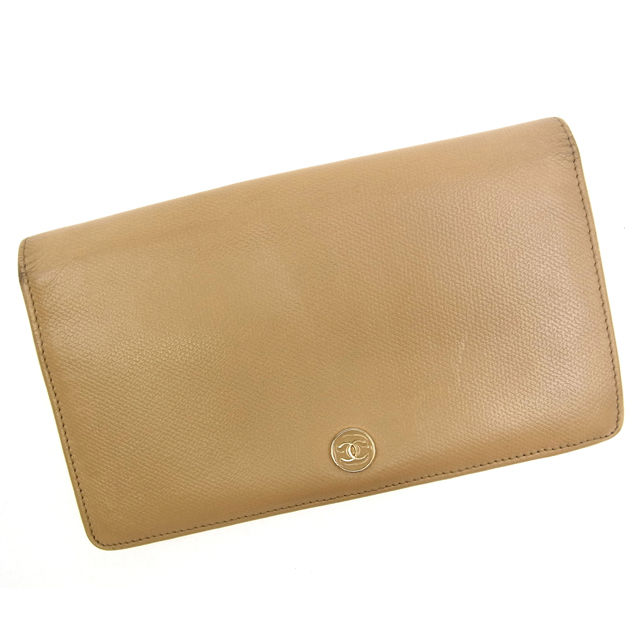 【BIGお買い物ラリー★30%OFFセール中】シャネル CHANEL 二つ折り財布ココボタン ベージュ レディース 中古