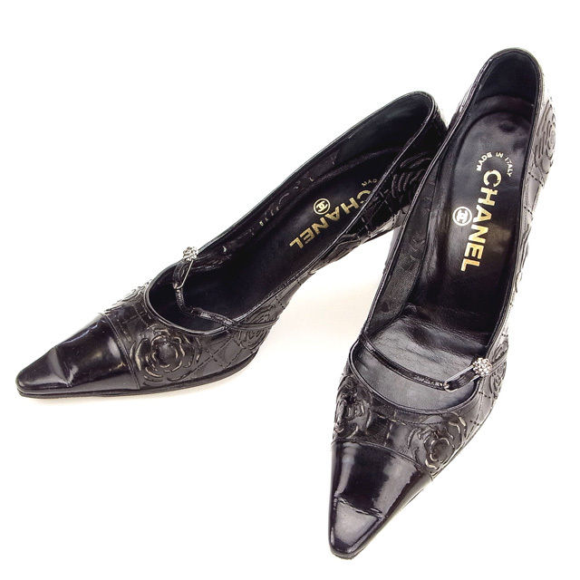 【BIGお買い物ラリー★30%OFFセール中】シャネル CHANEL パンプスカメリア ブラック レディース 中古